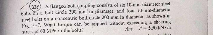 Solved 328 A flanged bolt coupling consists of six | Chegg.com