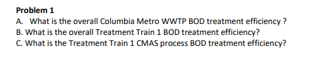 Solved Problem 1 A. What is the overall Columbia Metro WWTP | Chegg.com