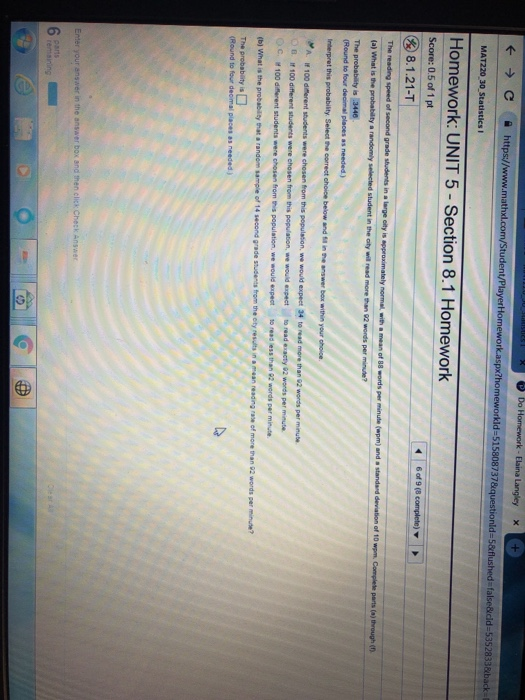 Solved Homework: UNIT 5-Section 8.1 Homework 8.1.21-T (Round | Chegg.com