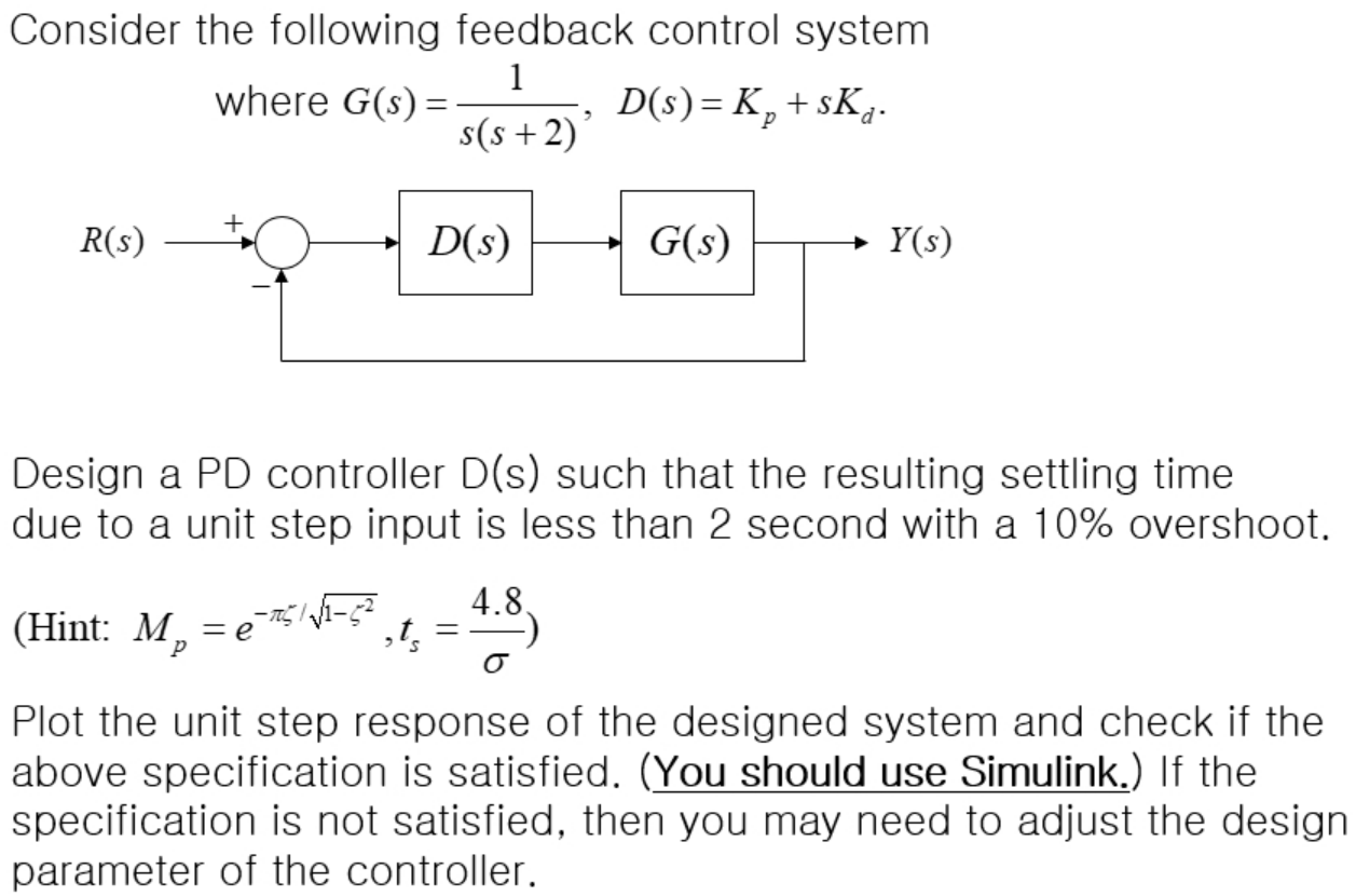 Consider the following feedback control system 1 | Chegg.com
