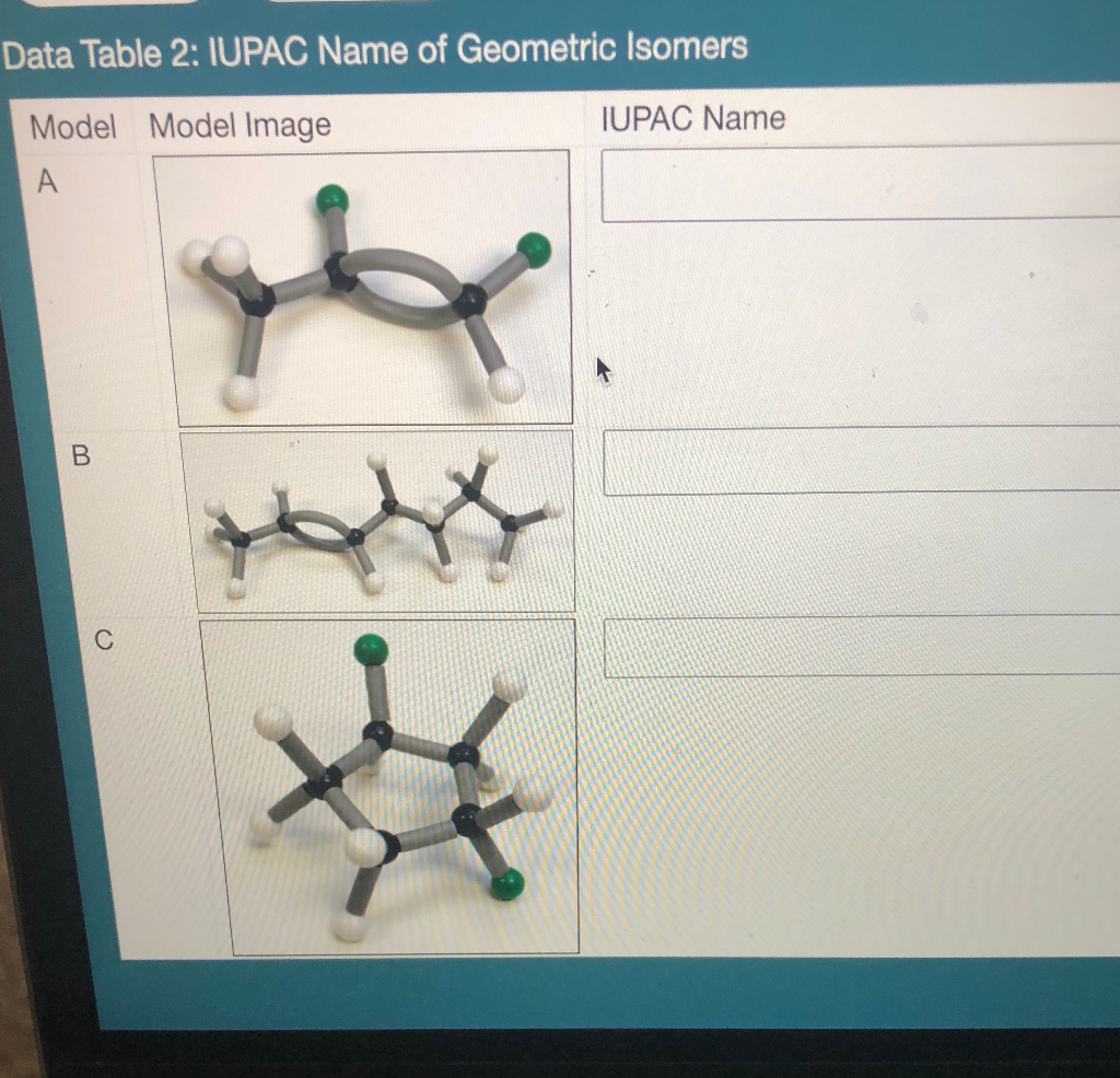 Data Table 2: IUPAC Name of Geometric Isomers Model | Chegg.com