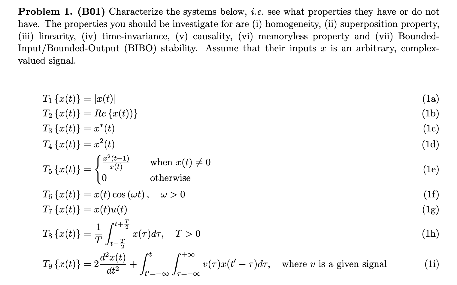 Solved Problem 1. (B01) Characterize the systems below, i.e. | Chegg.com