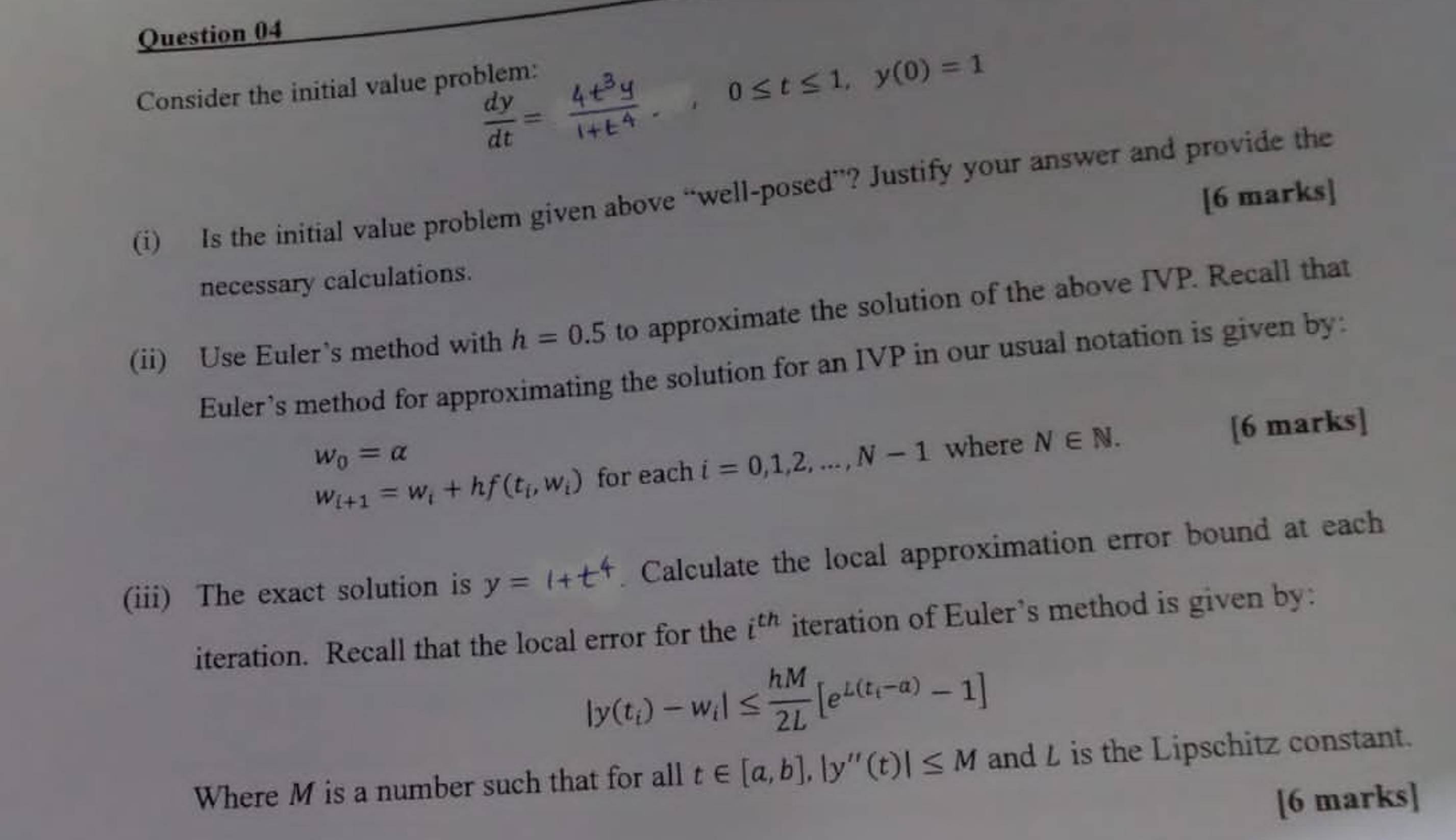 Solved Question 04(i) ﻿Is the initial value problem given | Chegg.com