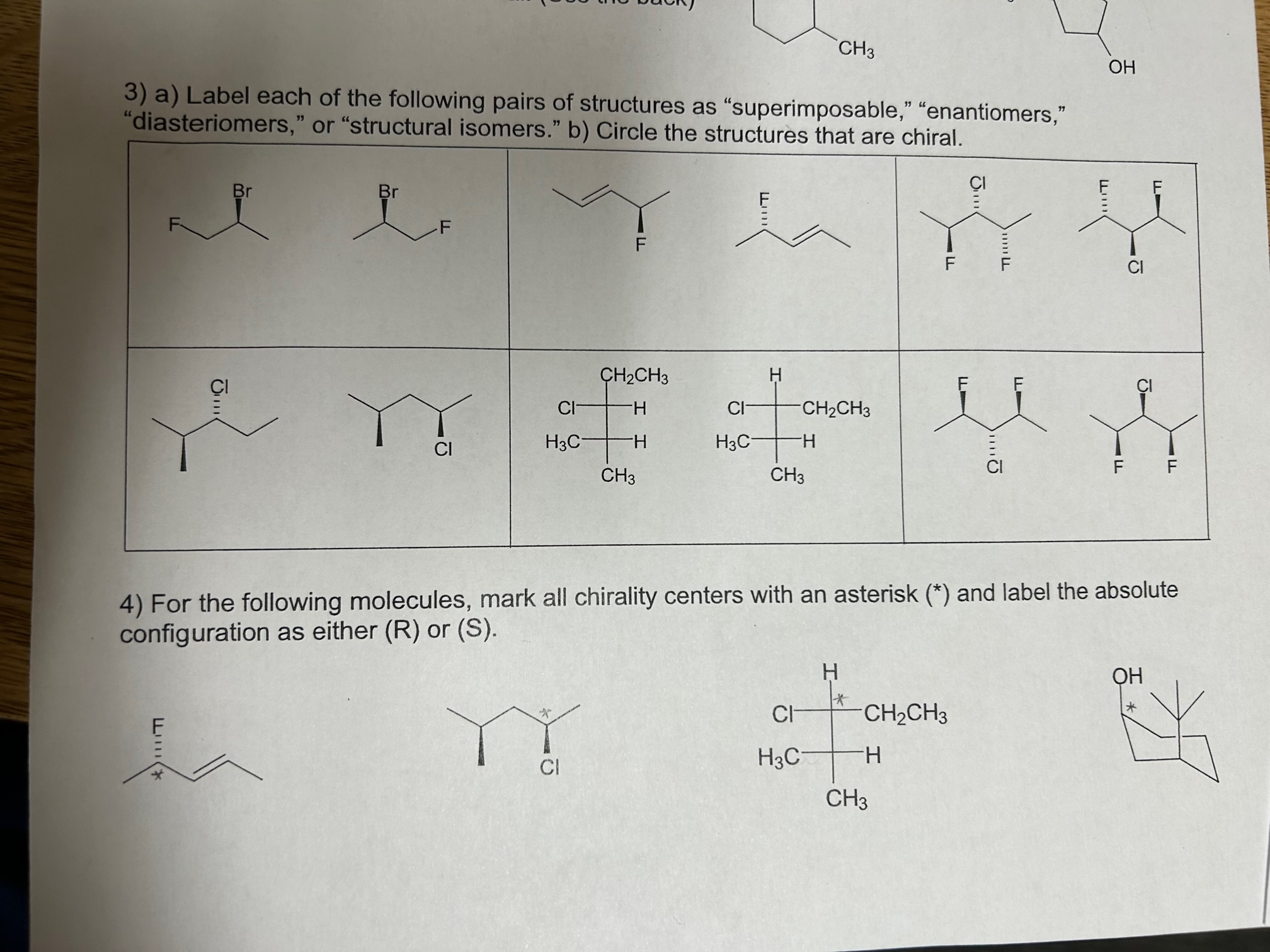 Solved 3) a) Label each of the following pairs of structures | Chegg.com