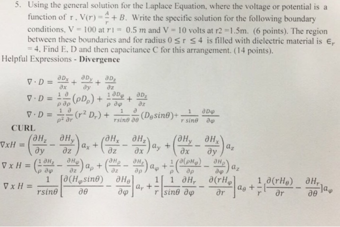 Solved Using the general solution for the Laplace Equation, | Chegg.com