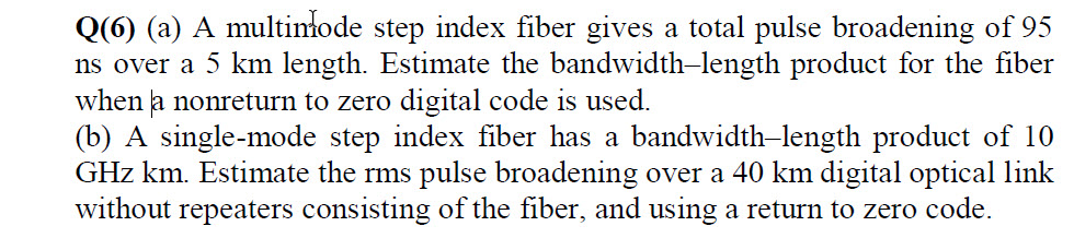 Solved Q(6) (a) A multimode step index fiber gives a total | Chegg.com