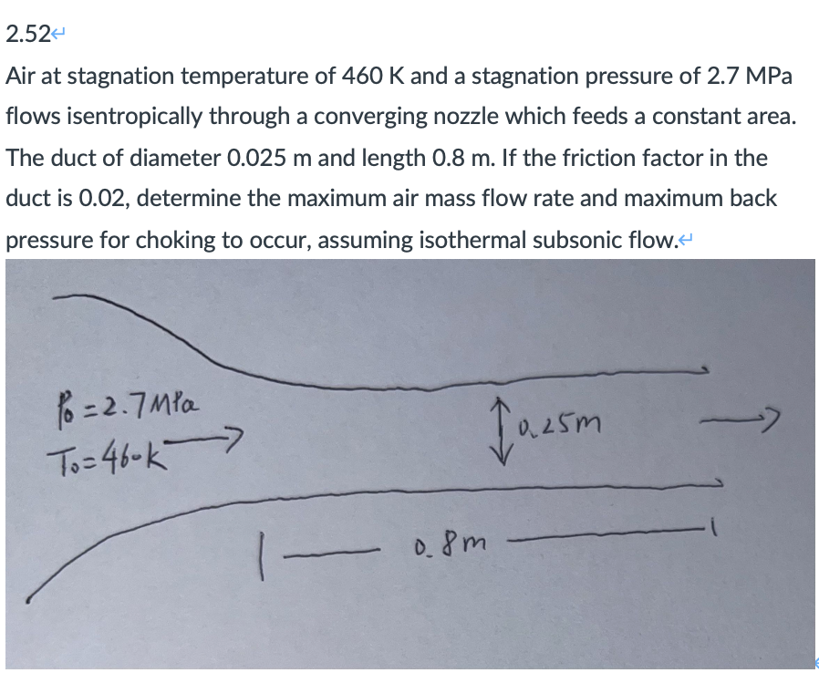 Solved 2.52 Air at stagnation temperature of 460 K and a | Chegg.com