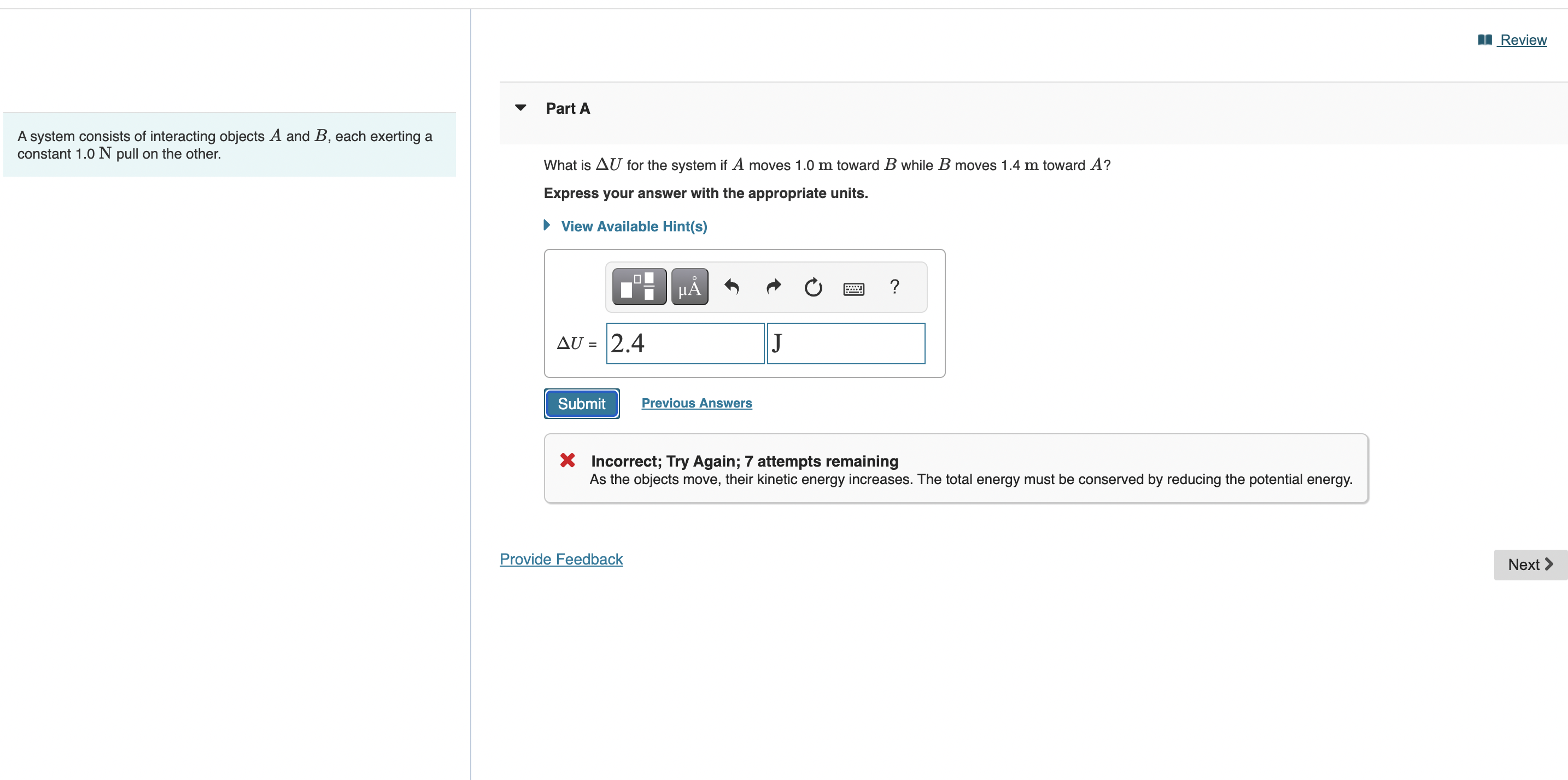 Solved A system consists of interacting objects A ﻿and B, | Chegg.com