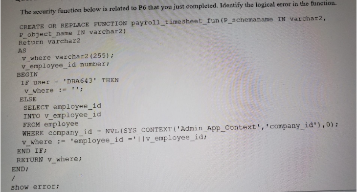 Solved The security function below is related to P6 that you | Chegg.com Solved The security function below is related to P6 that you | Chegg.com