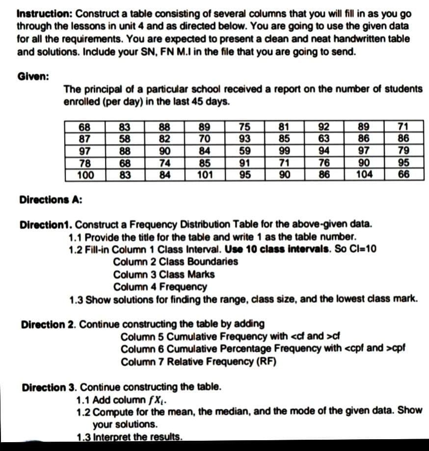 Solved Instruction: Construct a table consisting of several | Chegg.com