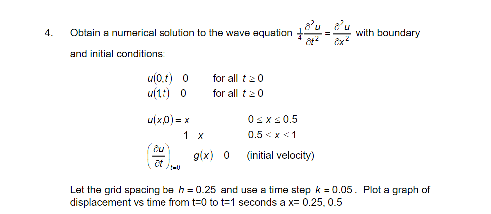 Obtain a numerical solution to the wave equation | Chegg.com