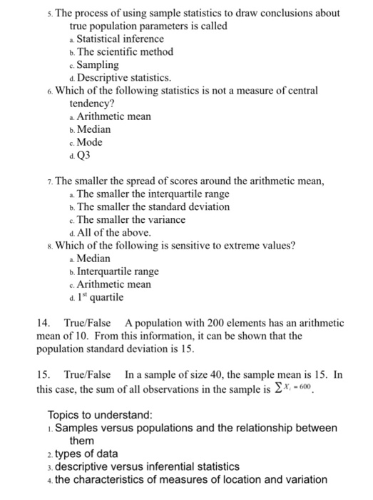 Solved The process of using sample statistics to draw | Chegg.com