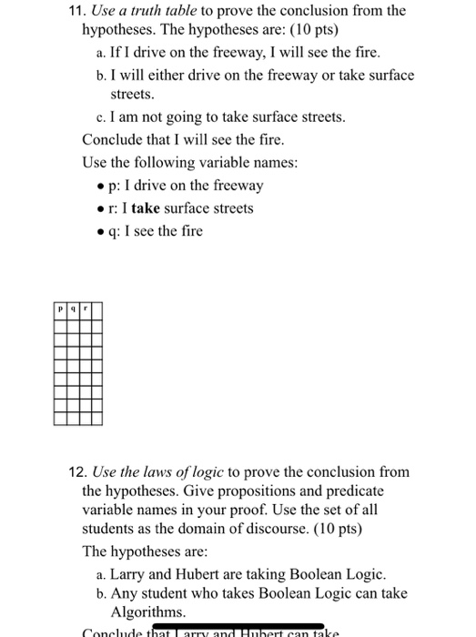 Solved 11. Use a truth table to prove the conclusion from | Chegg.com