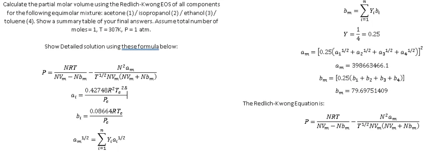 Solved Calculate the partial molar volume using the | Chegg.com