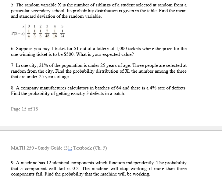 Solved 5. The random variable X is the number of siblings of | Chegg.com