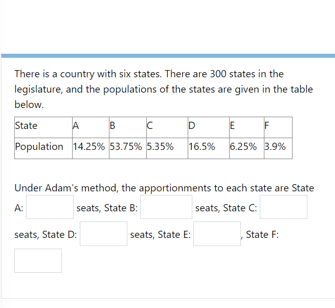 Solved There is a country with six states. There are 300 | Chegg.com