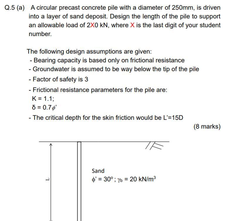 Solved Q.5 (a) A circular precast concrete pile with a | Chegg.com