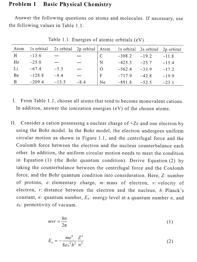 Solved Problem 1 Basic Physical Chemistry Answer the | Chegg.com