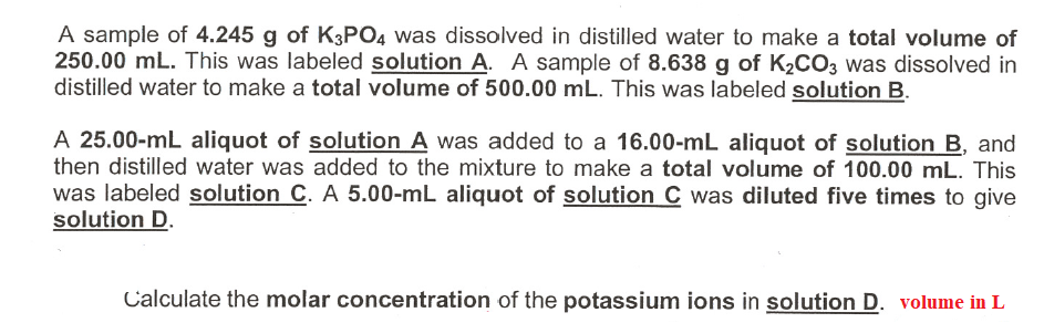 Solved A sample of 4.245 g of K3PO4 was dissolved in | Chegg.com