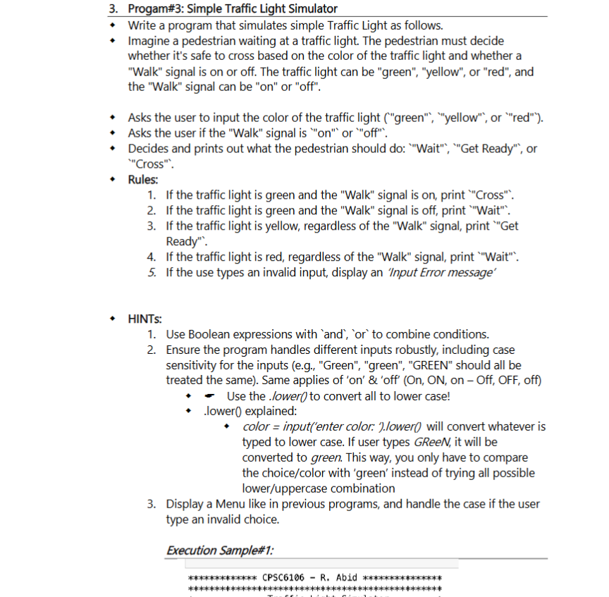 Solved 3. ﻿Progam#3: Simple Traffic Light Simulator ﻿Write | Chegg.com