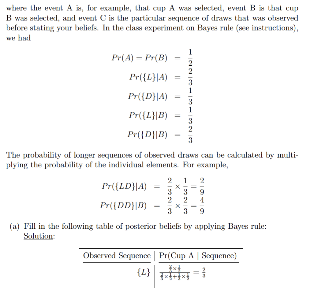 Solved 1. Inducing beliefs using Bayes Rule. Bayes rule is a | Chegg.com