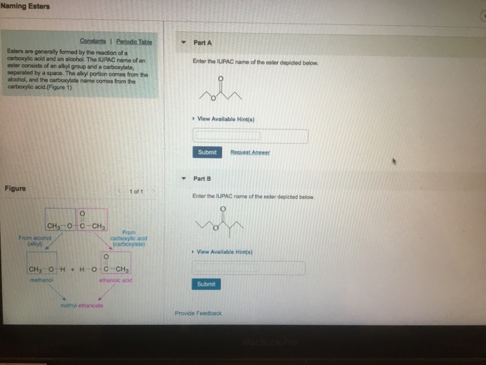Solved Naming Esters Constants 1 Perodic Table Part A Esters | Chegg.com
