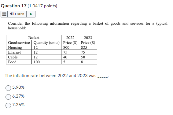 Solved Question 17 (1.0417 ﻿points)Consider the following | Chegg.com