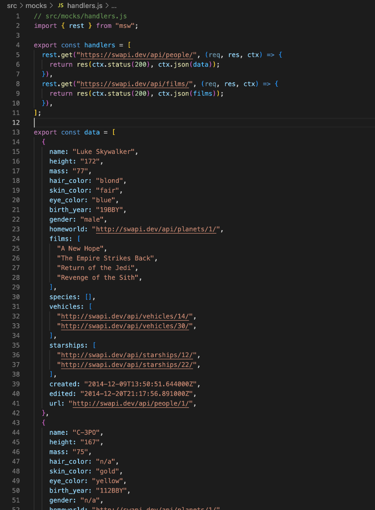 Solved how can I get info (characters data from handlers.js) | Chegg.com
