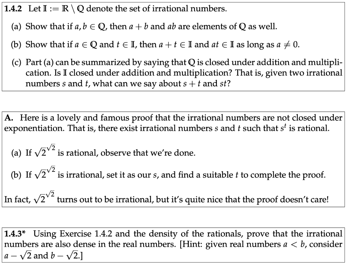Solved 1.4.2 Let I:=R\Q denote the set of irrational | Chegg.com