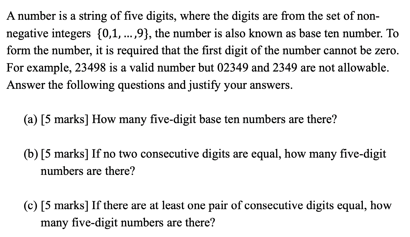 Solved A number is a string of five digits, where the digits | Chegg.com