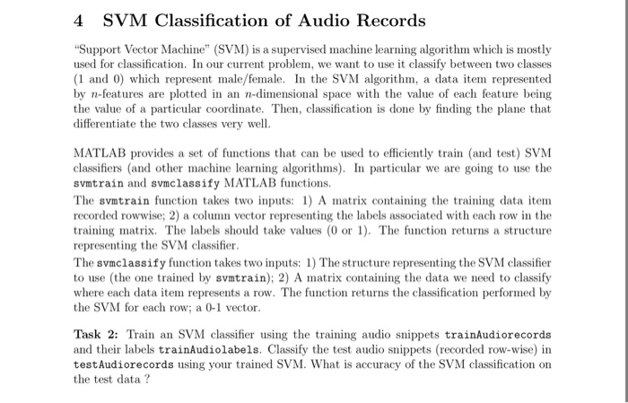 Solved 4 Svm Classification Of Audio Records Support Vector