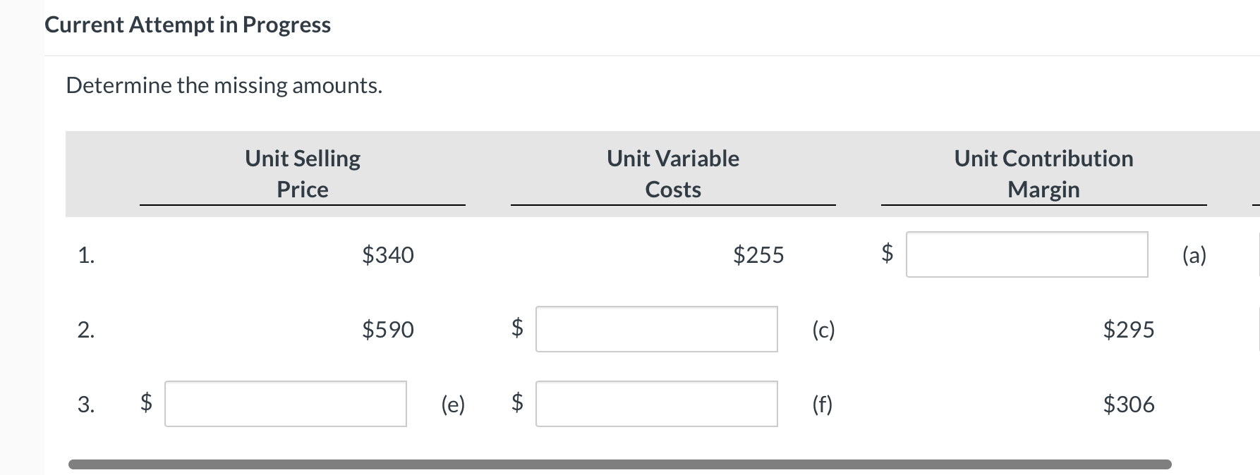 Solved Current Attempt in Progress Determine the missing | Chegg.com