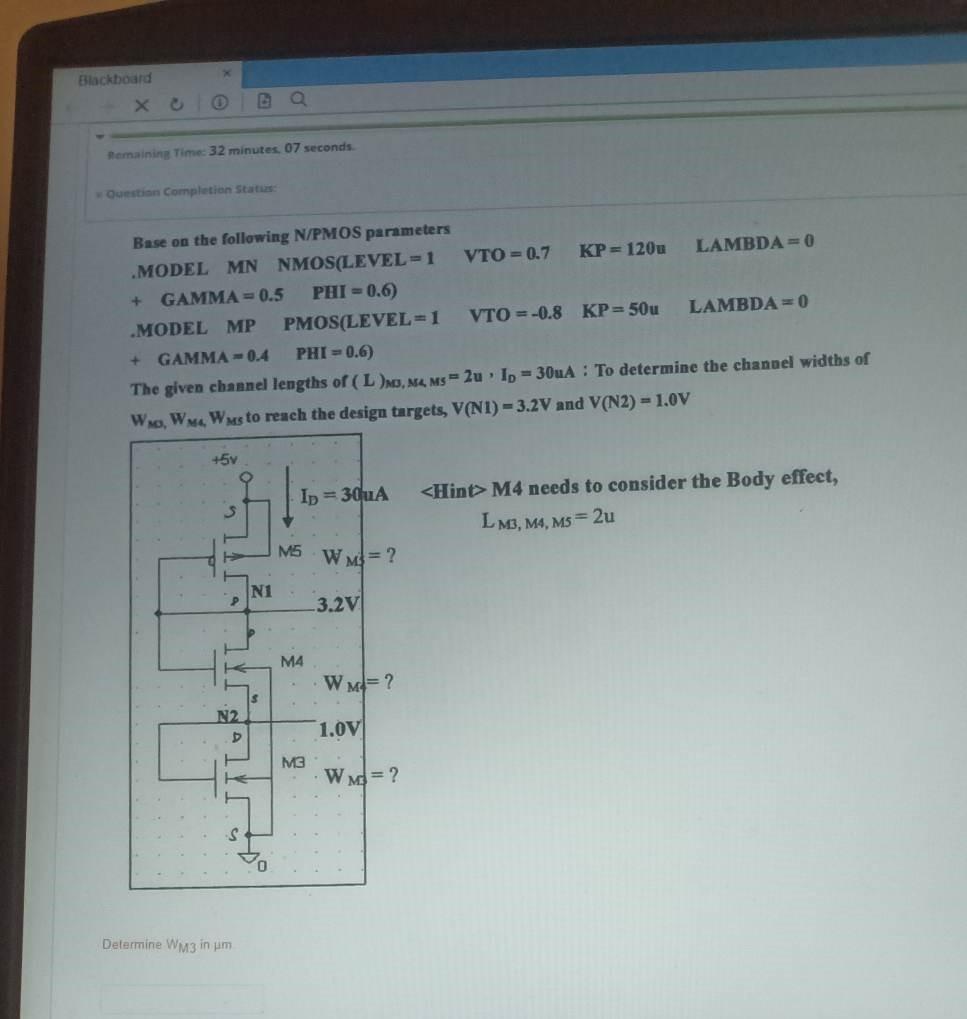 Base on the following N/PMOS parameters MODEL MN | Chegg.com