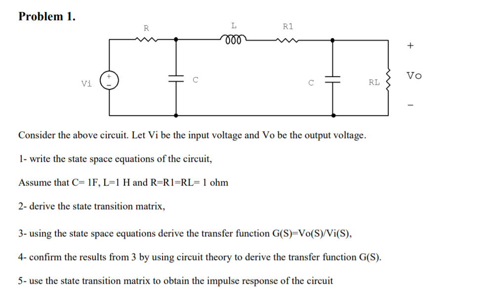Solved Problem 1. L R1 000 + Vo U Vi RL Consider the above | Chegg.com