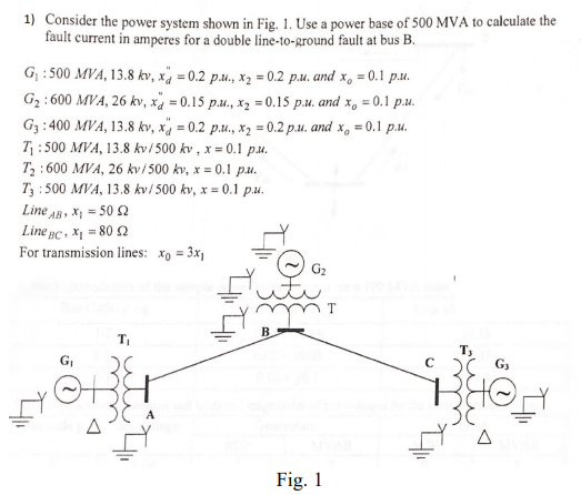 Solved 1) Consider the power system shown in Fig. 1. Use a | Chegg.com