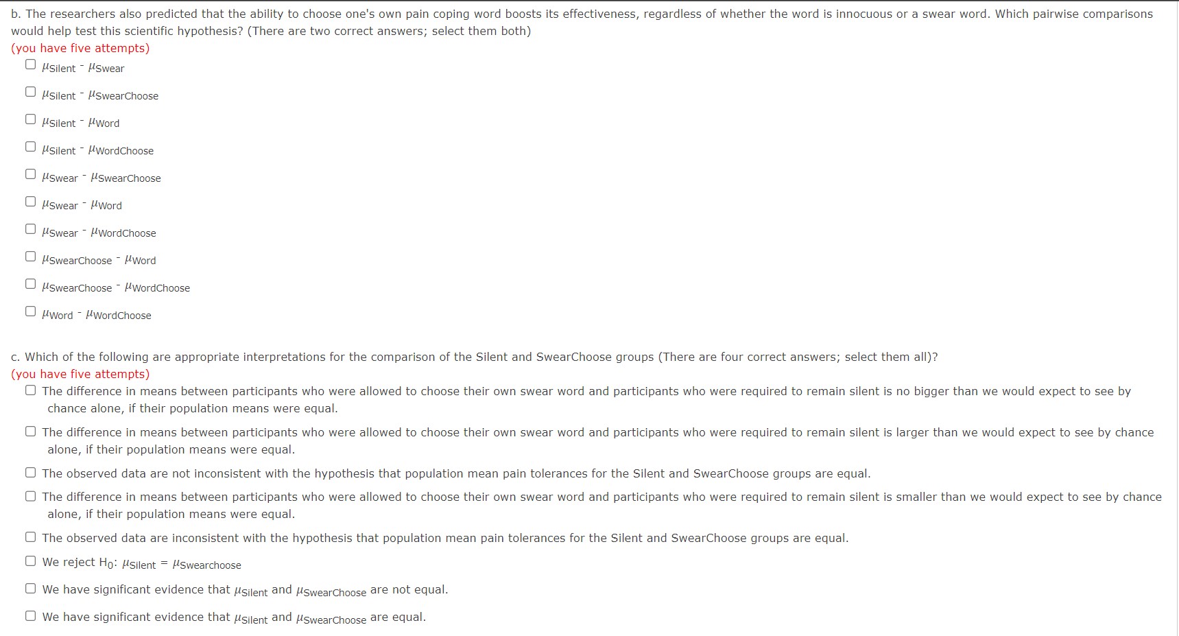 Solved This question uses the "Swearing and Pain" data set, | Chegg.com