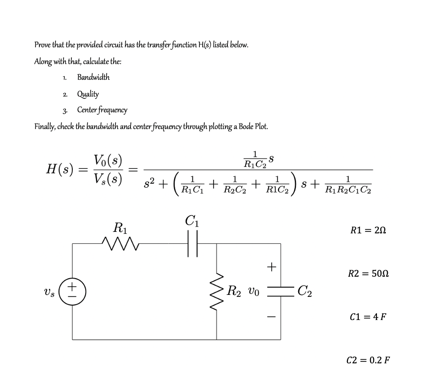Solved 1. Prove that the provided circuit has the transfer | Chegg.com