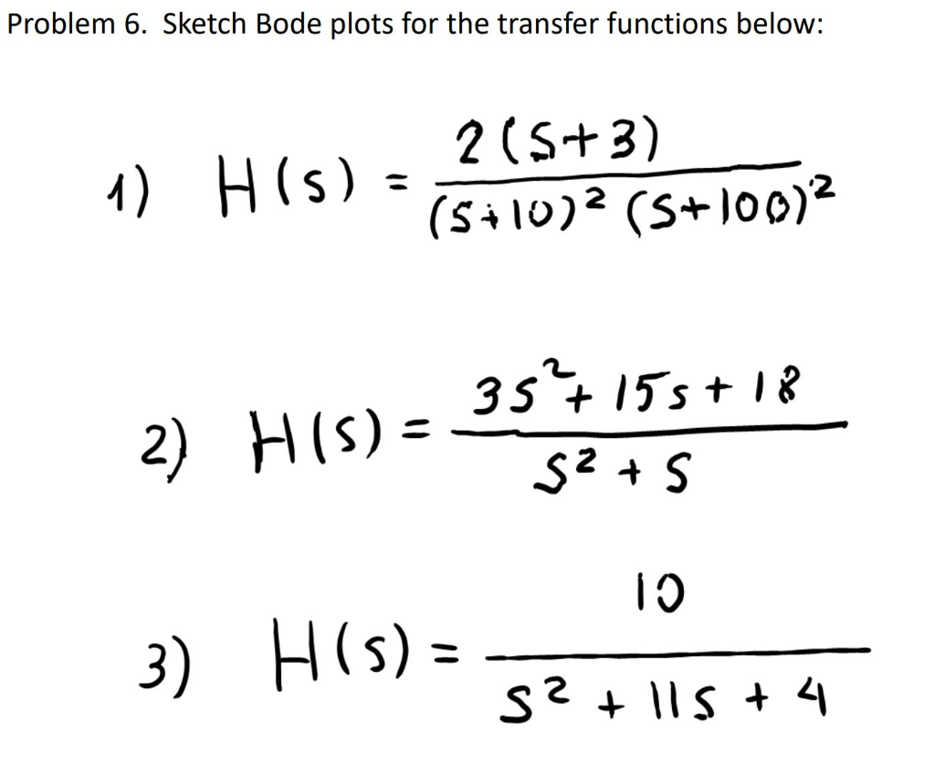 Solved Problem 6. Sketch Bode plots for the transfer | Chegg.com