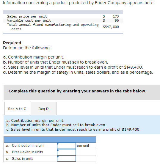 Solved Information concerning a product produced by Ender | Chegg.com