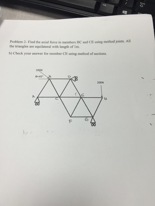 Solved Find the axial force in members BC and CE using | Chegg.com