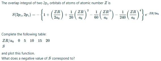 Solved The overlap integral of two 2pz orbitals of atoms of | Chegg.com
