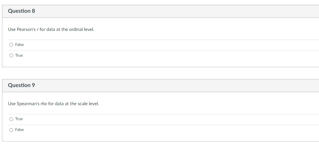 Solved Question 8 Use Pearson's r for data at the ordinal | Chegg.com