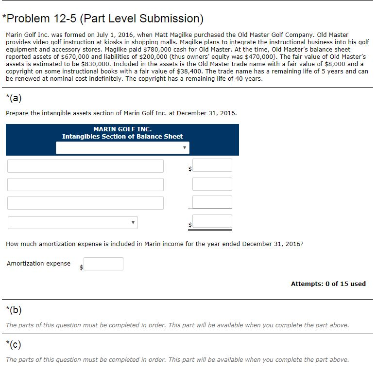 Solved *Problem 12-5 (Part Level Submission) Marin Golf Inc. | Chegg.com
