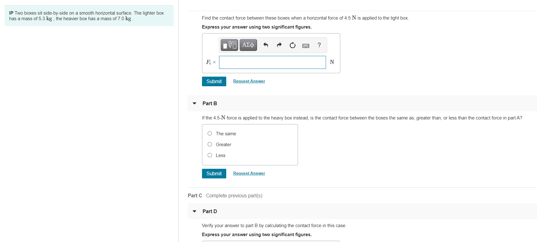 Solved IP Two boxes sit side-by-side on a smooth horizontal | Chegg.com