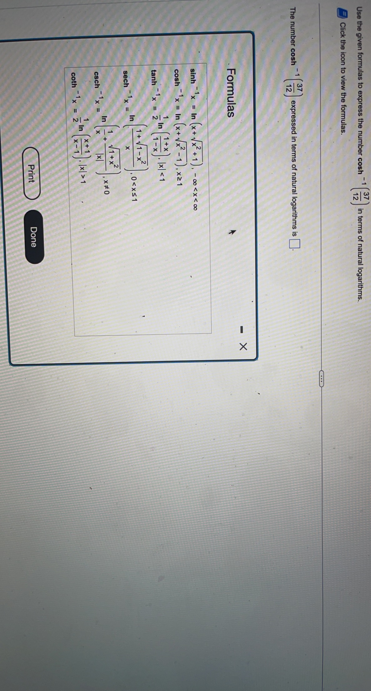 Solved Use the given formulas to express the number cosh | Chegg.com