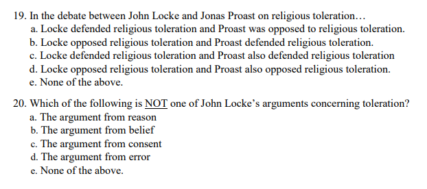 Solved 19. In the debate between John Locke and Jonas Proast | Chegg.com