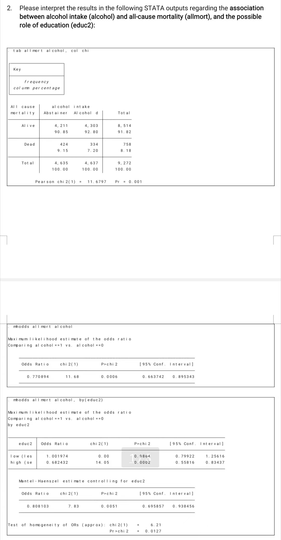 2. Please interpret the results in the following | Chegg.com