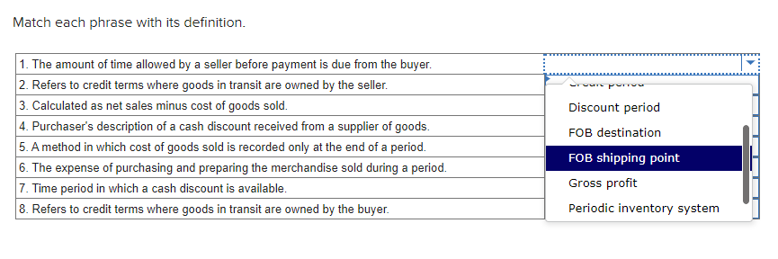 Solved Match each phrase with its definition. | Chegg.com