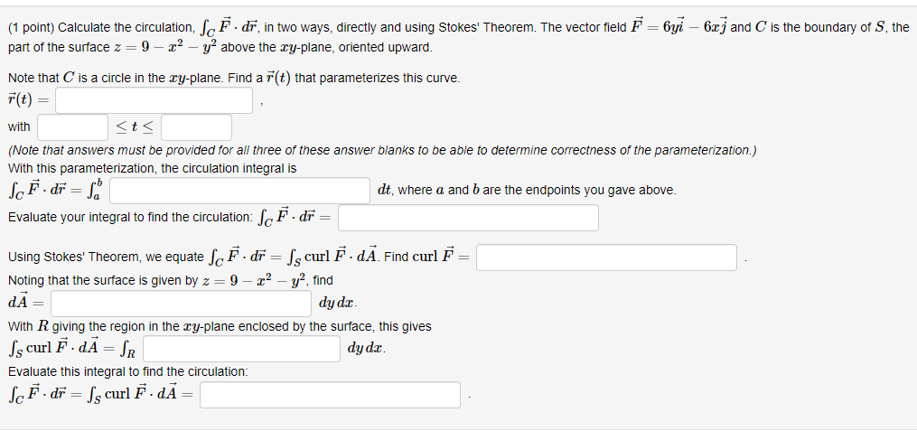 Solved (1 point) Calculate the circulation, \\( \\int_{C} | Chegg.com