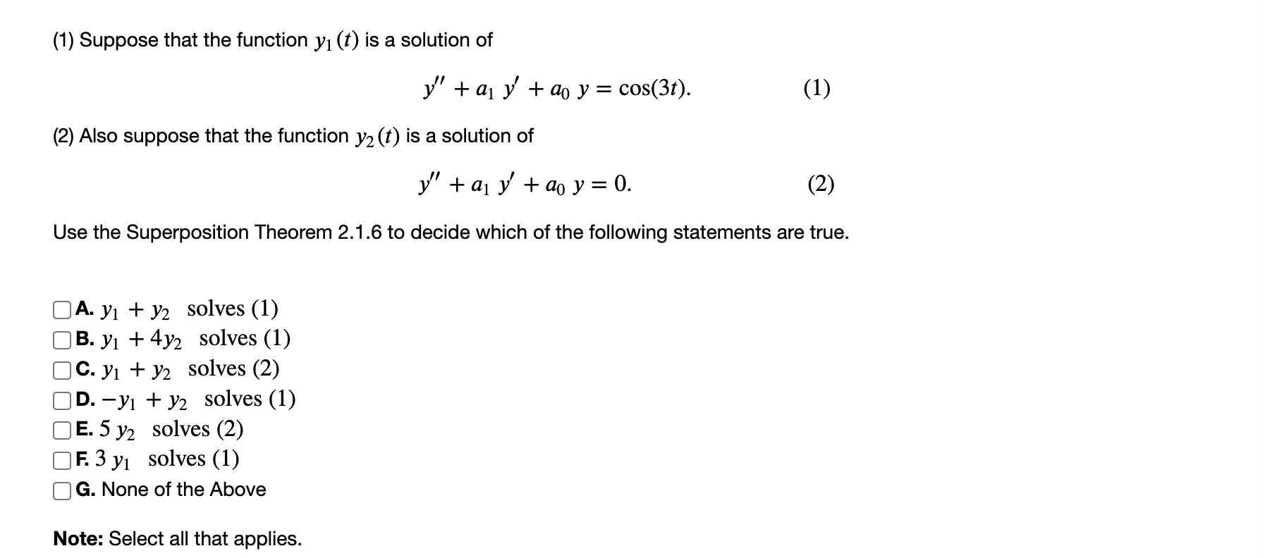 Solved (1) ﻿Suppose that the function y1(t) ﻿is a solution | Chegg.com